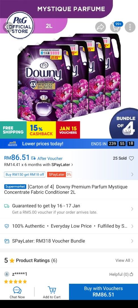 Downy Premium Parfum Mystique Concentrate Fabric Conditioner 2L, Beauty ...