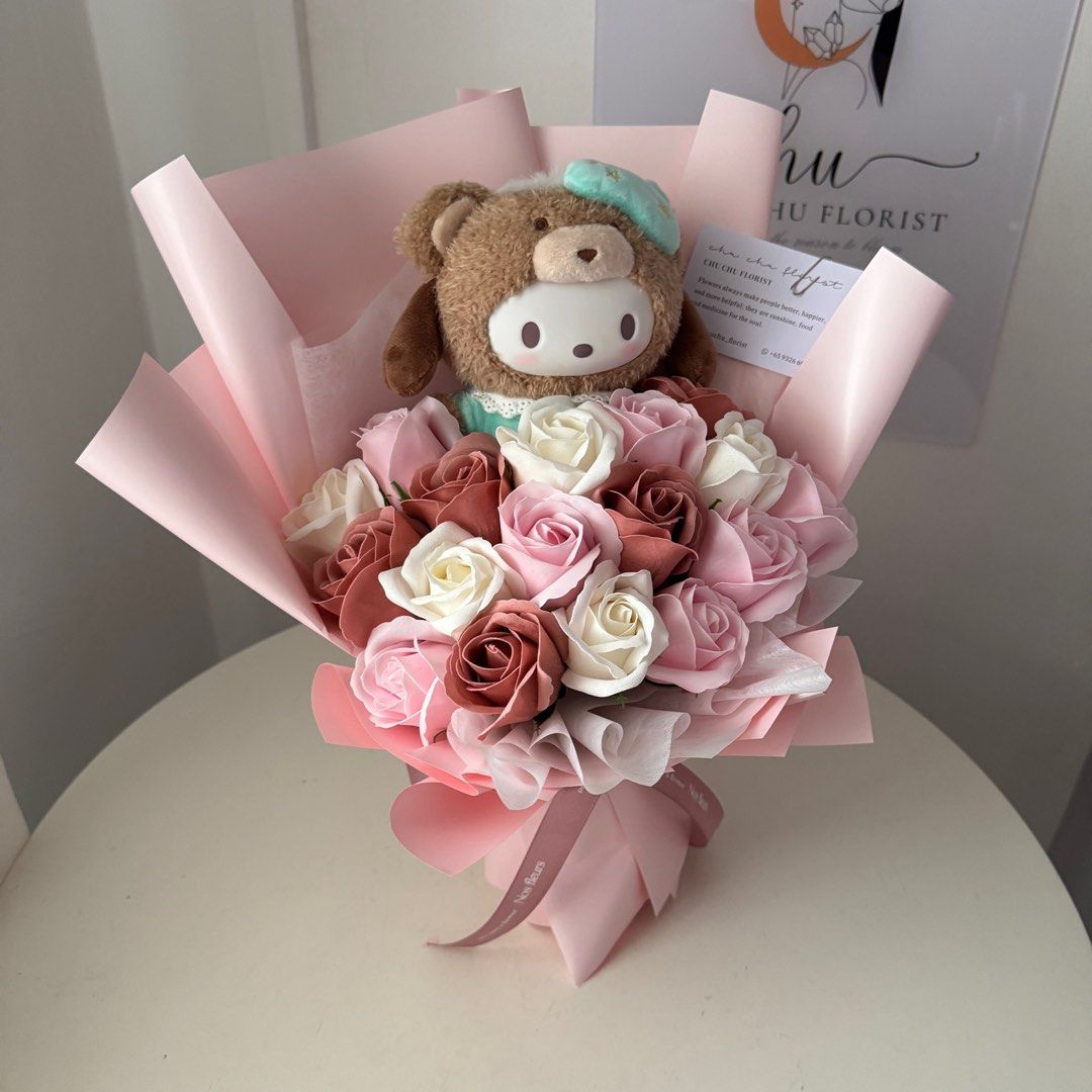 🚚FREE DELIVERY‼️🌹Sanrio Pochacco Flower Bouquet Artificial Soap Rose ...