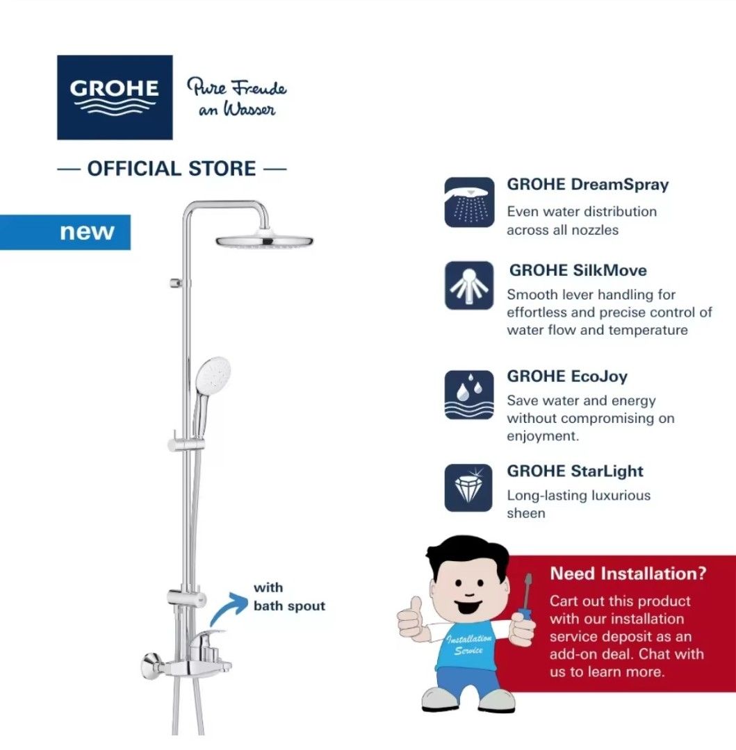 GROHE Tempesta Cosmopolitan 250 Shower System with Single Lever Bath ...