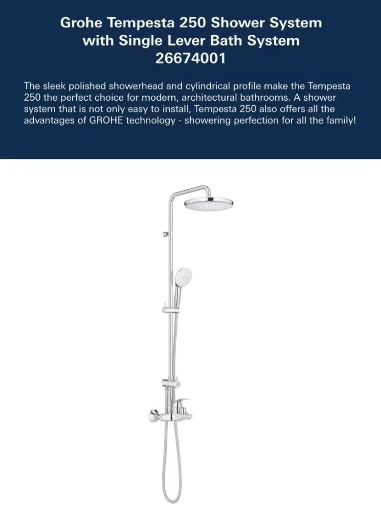 GROHE Tempesta Cosmopolitan 250 Shower System with Single Lever Bath ...