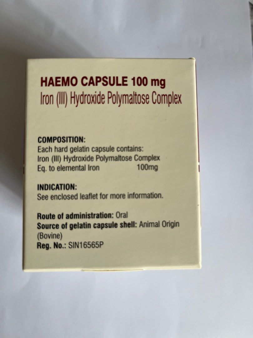 Haemo Capsule 100mg Iron Supplement, Health & Nutrition, Health ...