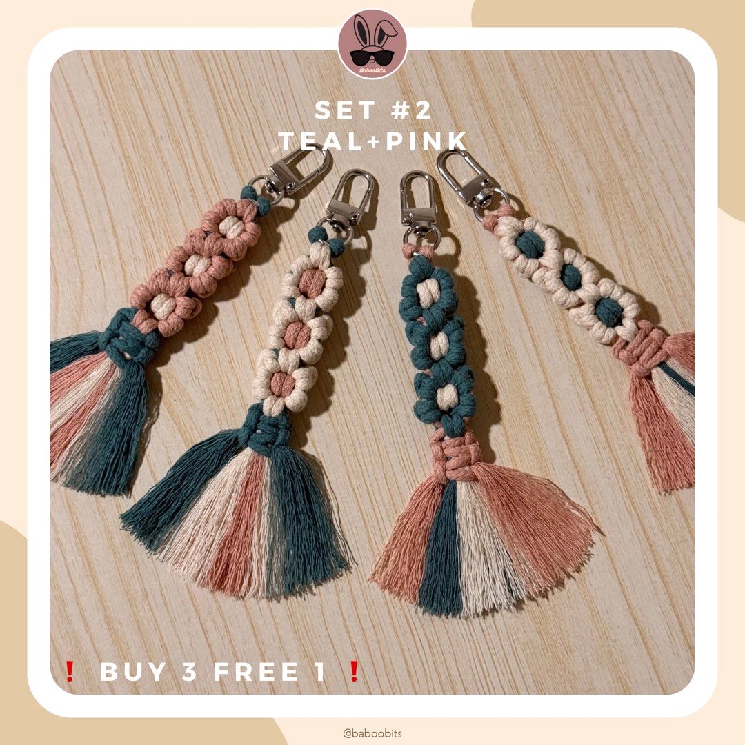 [3+1 SET] Handmade Macrame Heart Keychain Sets, Hobbies & Toys ...