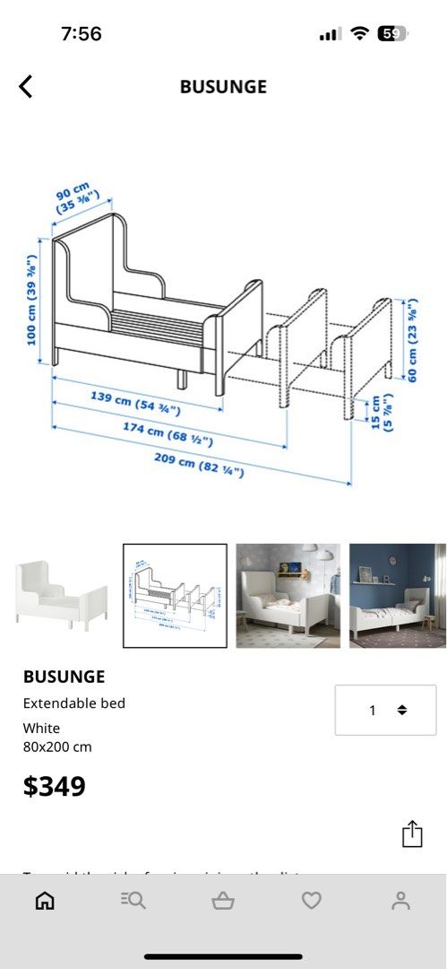 IKEA BUSUNGE Extendable Bed - White, Furniture & Home Living, Furniture ...