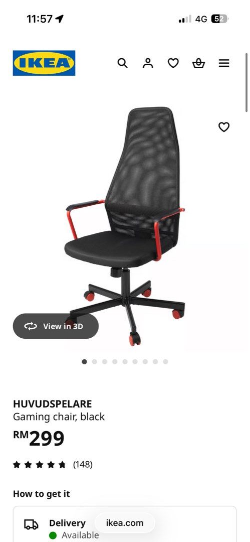 IKEA HUVUDSPELARE Gaming Chair - Black Office Study, Furniture & Home ...