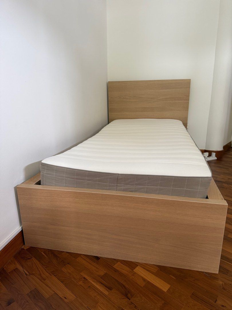 IKEA MALM Bed Frame with HAMARVIK Mattress, Furniture & Home Living ...