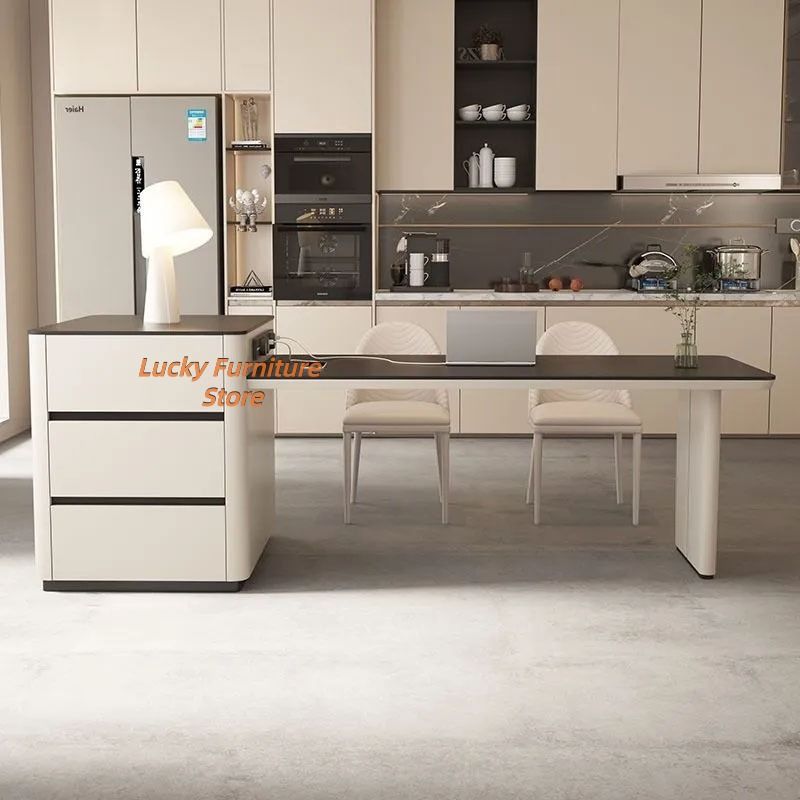 Island Table Long dining table Sintered stone top Equipped with track ...