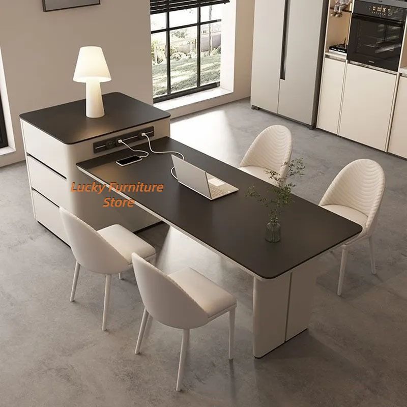 Island Table Long dining table Sintered stone top Equipped with track ...