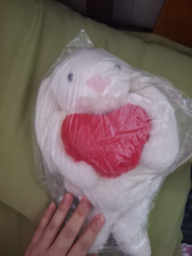 Jellycat London White Bunny with Red Heart Plush, Hobbies & Toys, Toys ...