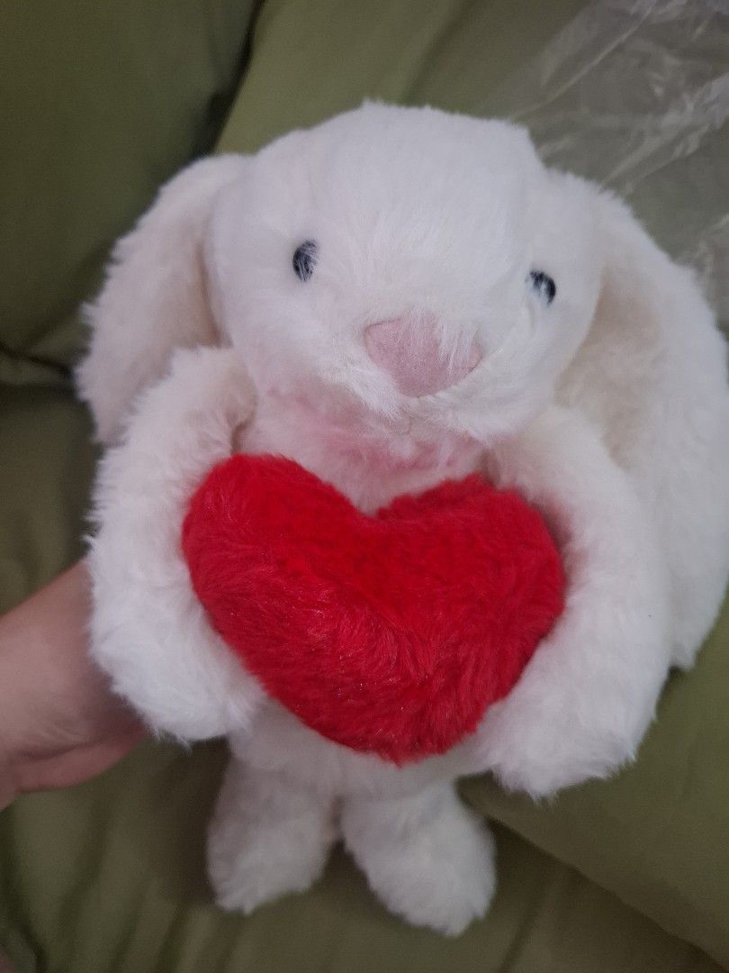 Jellycat London White Bunny with Red Heart Plush, Hobbies & Toys, Toys ...
