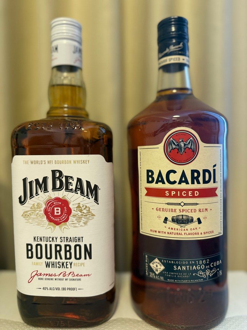 Jim Beam Bourbon Whiskey & Bacardi Spiced Rum, Food & Drinks, Alcoholic ...