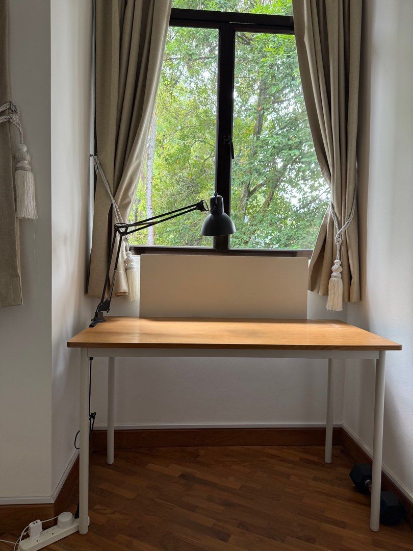Muji study table / desk with magnet panel and IKEA work lamp, Furniture ...