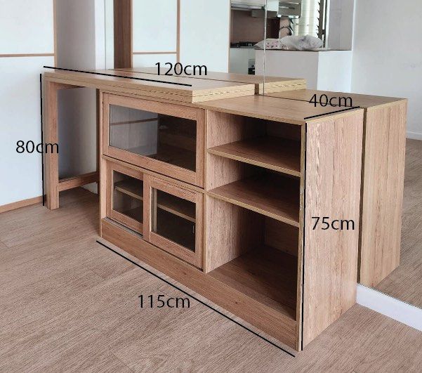 Multi-purpose Wooden Cabinet with Office Table / Bar Table / Dining ...