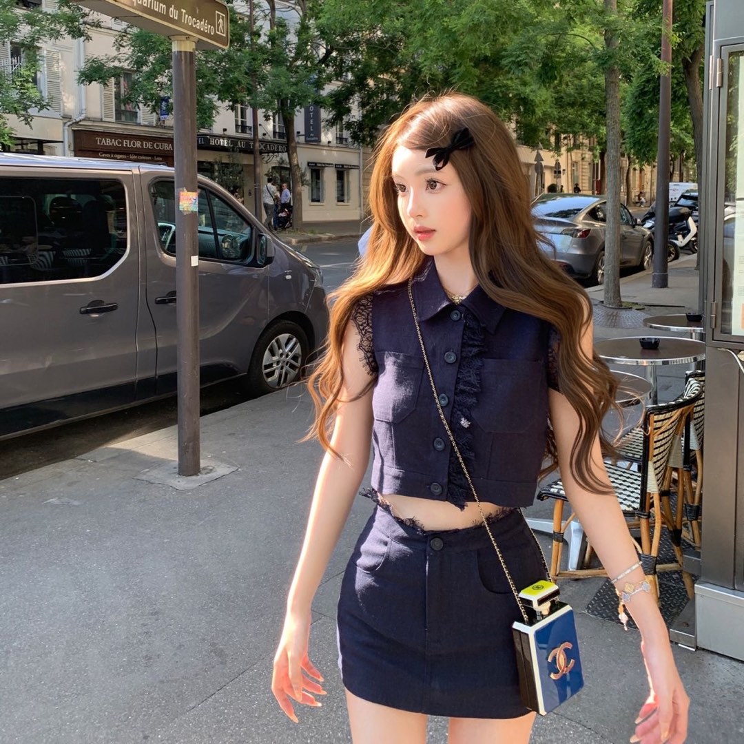 Navy Blue Top and Skirt Set, Women's Fashion, Dresses & Sets, Sets or ...
