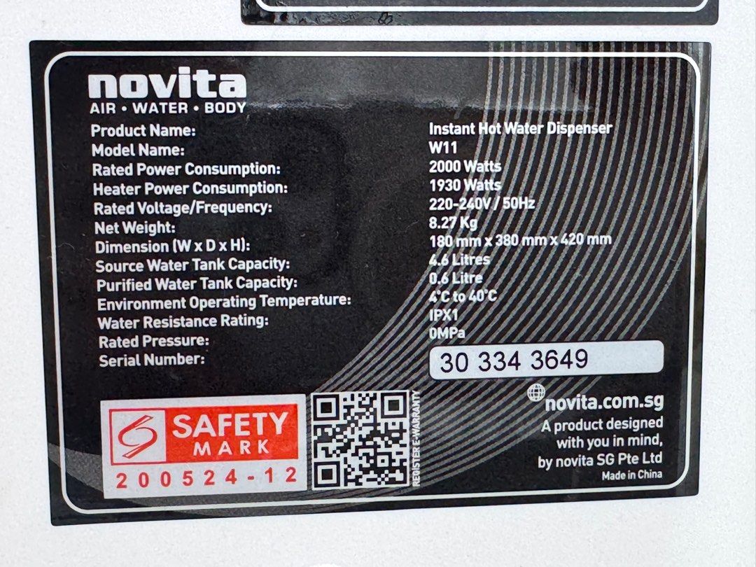 Novita W11 Instant Hot Water Dispenser, TV & Home Appliances, Kitchen ...