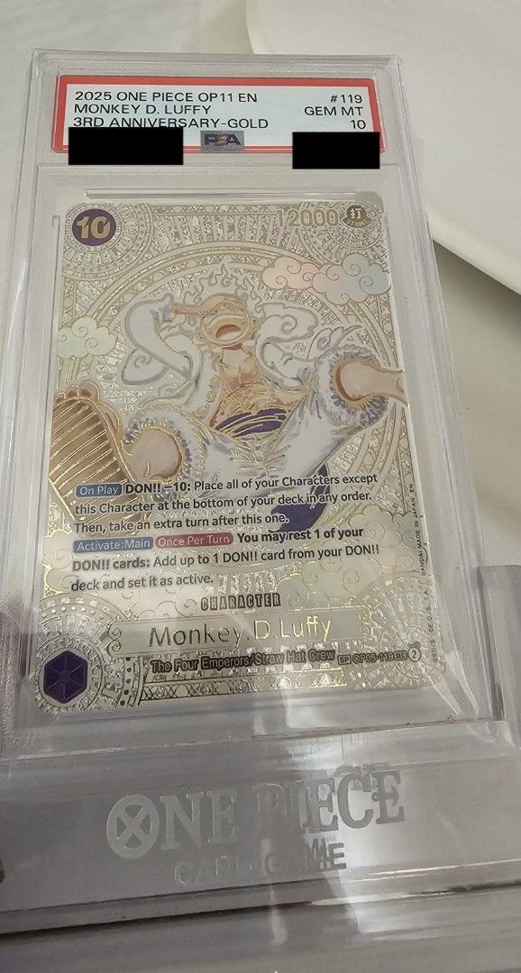 One Piece OP11 EN Monkey D. Luffy 3rd Anniversary Gold PSA 10, Hobbies ...