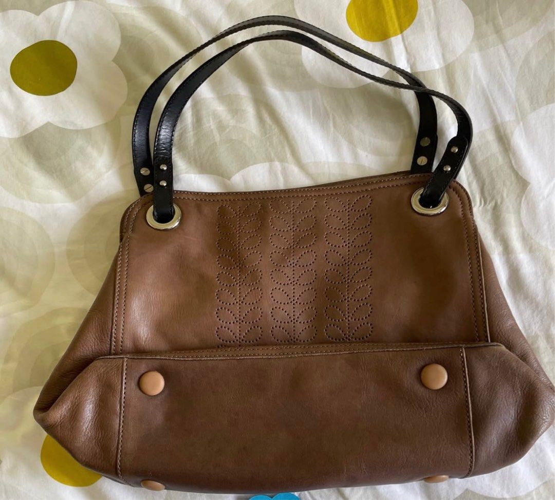 Orla Kiely Punched Stem Brown Leather Bag, Women's Fashion, Bags ...