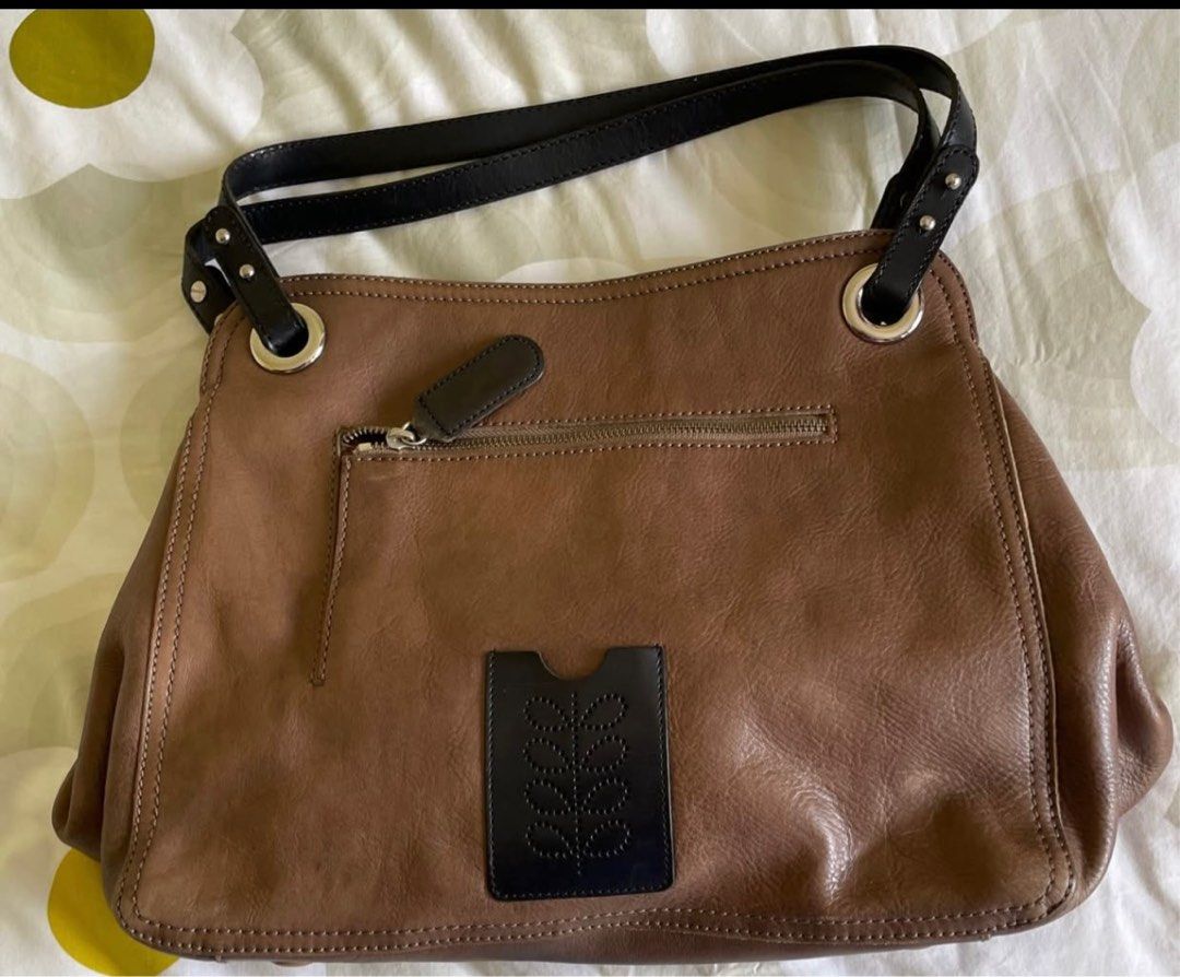 Orla Kiely Punched Stem Brown Leather Bag, Women's Fashion, Bags ...