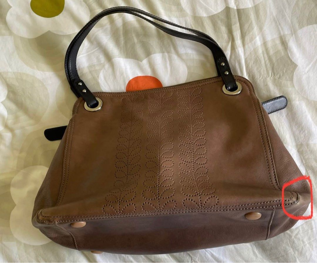 Orla Kiely Punched Stem Brown Leather Bag, Women's Fashion, Bags ...
