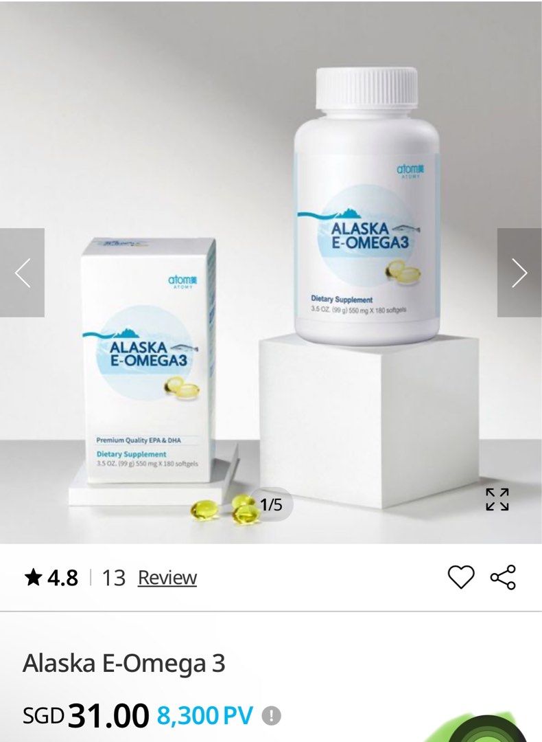 Pre-order (Atomy Alaska E-Omega 3), Health & Nutrition, Health ...