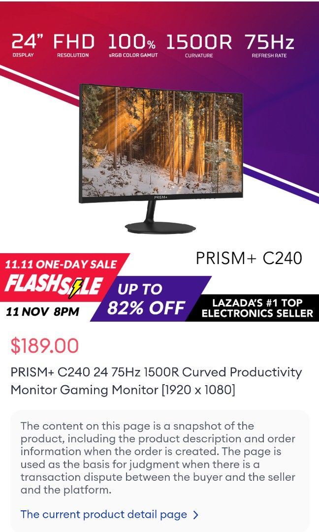 PRISM+ C240 Curved Gaming Monitor & Monitor Arm, Computers & Tech ...