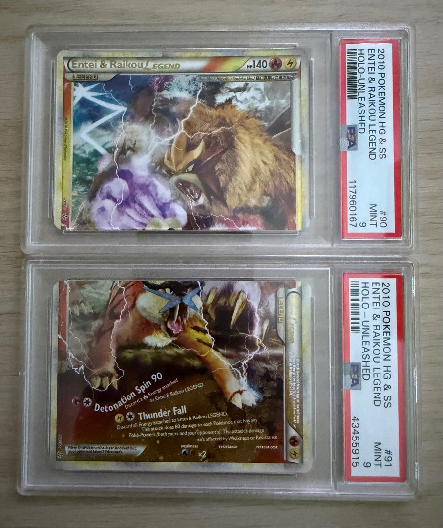PSA 9 Pokemon EN Entei & Raikou LEGEND - Unleashed 90 & 91/95, Hobbies ...
