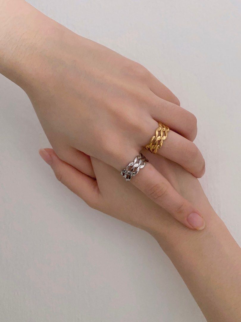 [🧧SALE] Cordelia Waves Waterproof Gold/Silver Tone Adjustable Ring ...