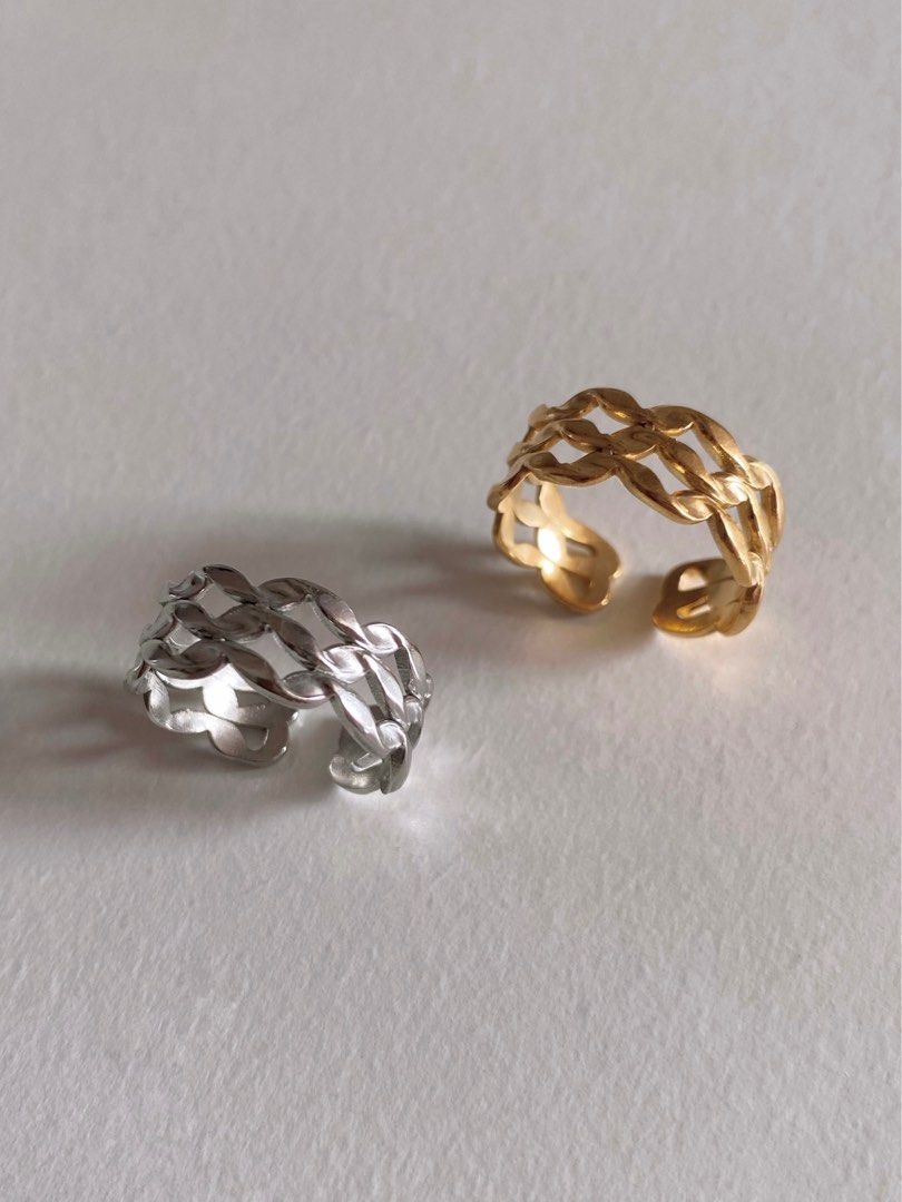 [🧧SALE] Cordelia Waves Waterproof Gold/Silver Tone Adjustable Ring ...