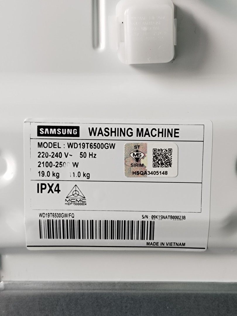 Samsung Washing Machine WD19T6500GW, TV & Home Appliances, Washing ...
