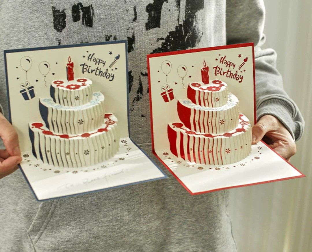 Simple Birthday cake pop up card, Hobbies & Toys, Art & Prints on Carousell