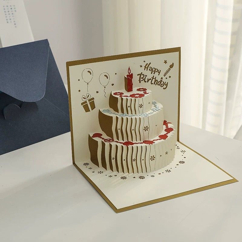 Simple Birthday cake pop up card, Hobbies & Toys, Art & Prints on Carousell