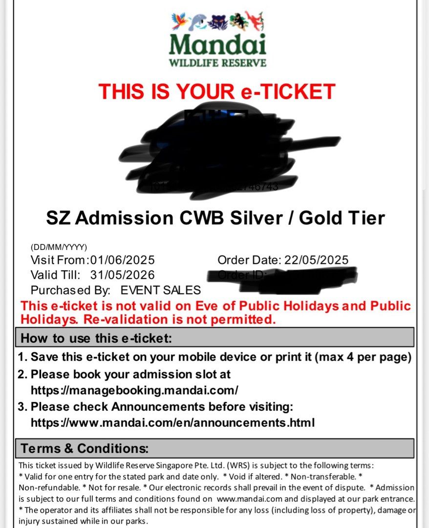 Singapore Zoo Tickets x4, Tickets & Vouchers, Local Attractions ...