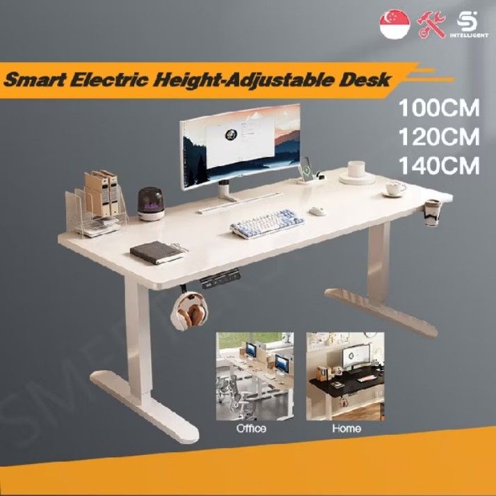 Smart Electric Height-Adjustable Desk - White, Furniture & Home Living ...