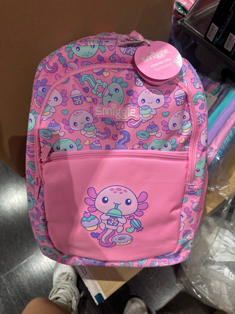 Smiggle Classic Lite Backpack - Pink Axolotl, Babies & Kids, Babies ...