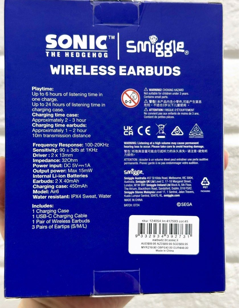 Smiggle Sonic the Hedgehog wireless earbuds, Hobbies & Toys, Stationery ...