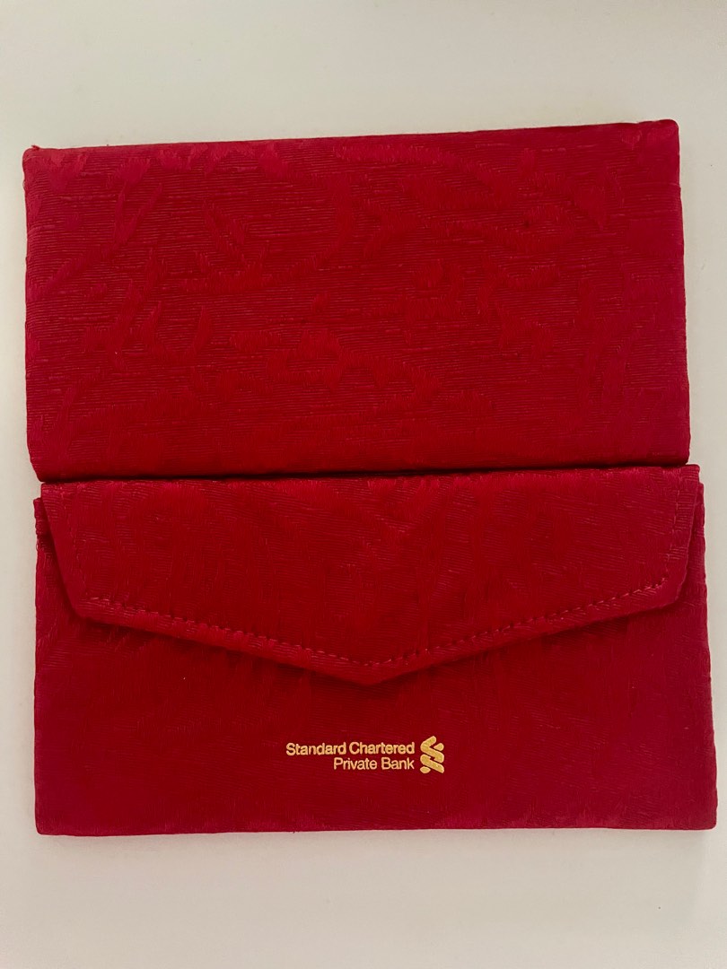 Standard Chartered Embroidery Velvet Fabric red packet holder, Hobbies ...