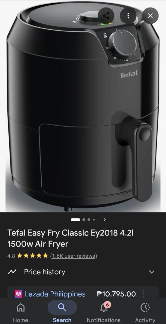 Tefal Easy Fry Classic EY2018 4.2L Air Fryer, TV & Home Appliances ...