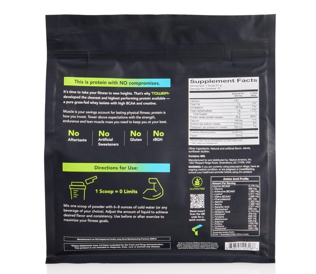 Tower+ Pure Whey Protein Isolate + Creatine, Health & Nutrition, Health ...