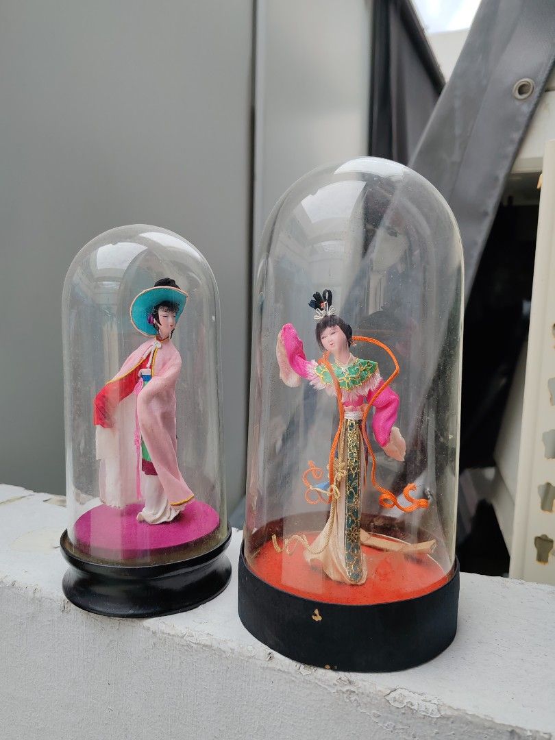 Vintage Chinese Figurines in Glass Domes, Furniture & Home Living, Home ...
