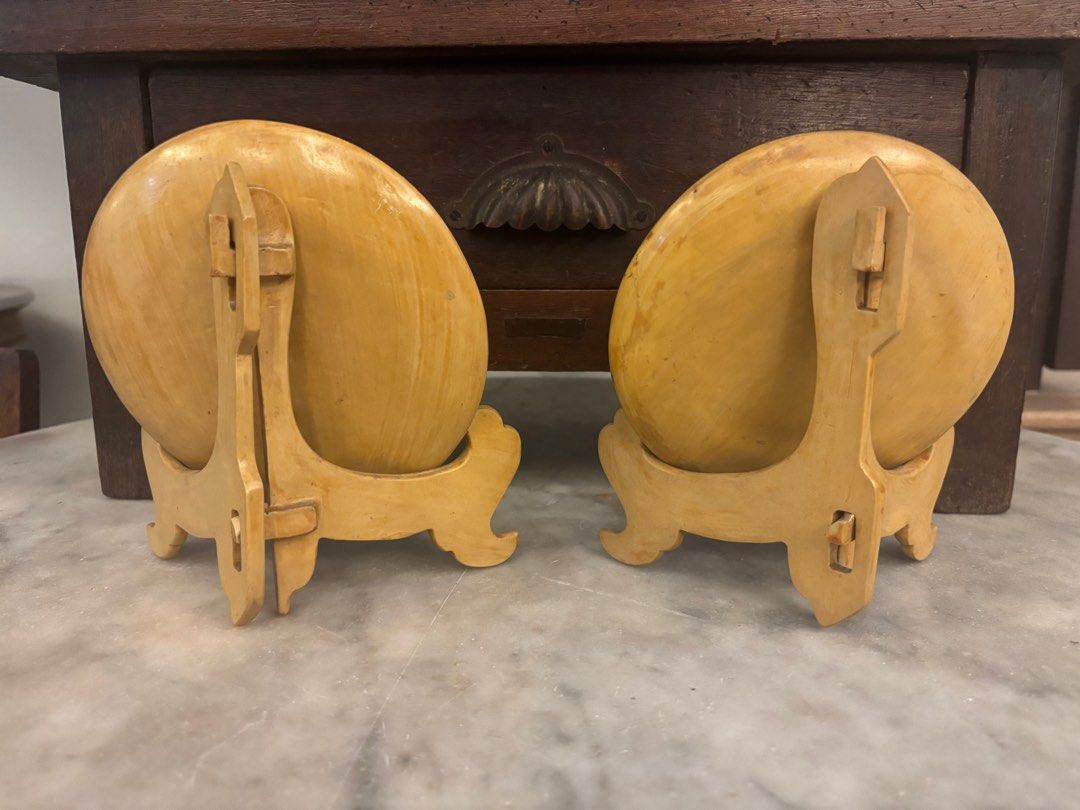 Vintage Hand-Carved Wooden Relief Plates – Dragon & Landscape Pair (6.5 ...