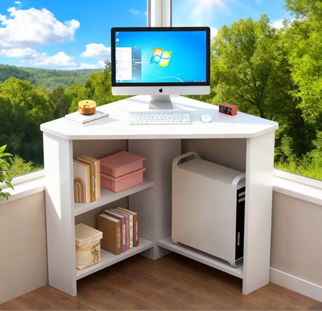 White Corner Computer Desk | Space Saving Working Desk | L-Shape Study ...