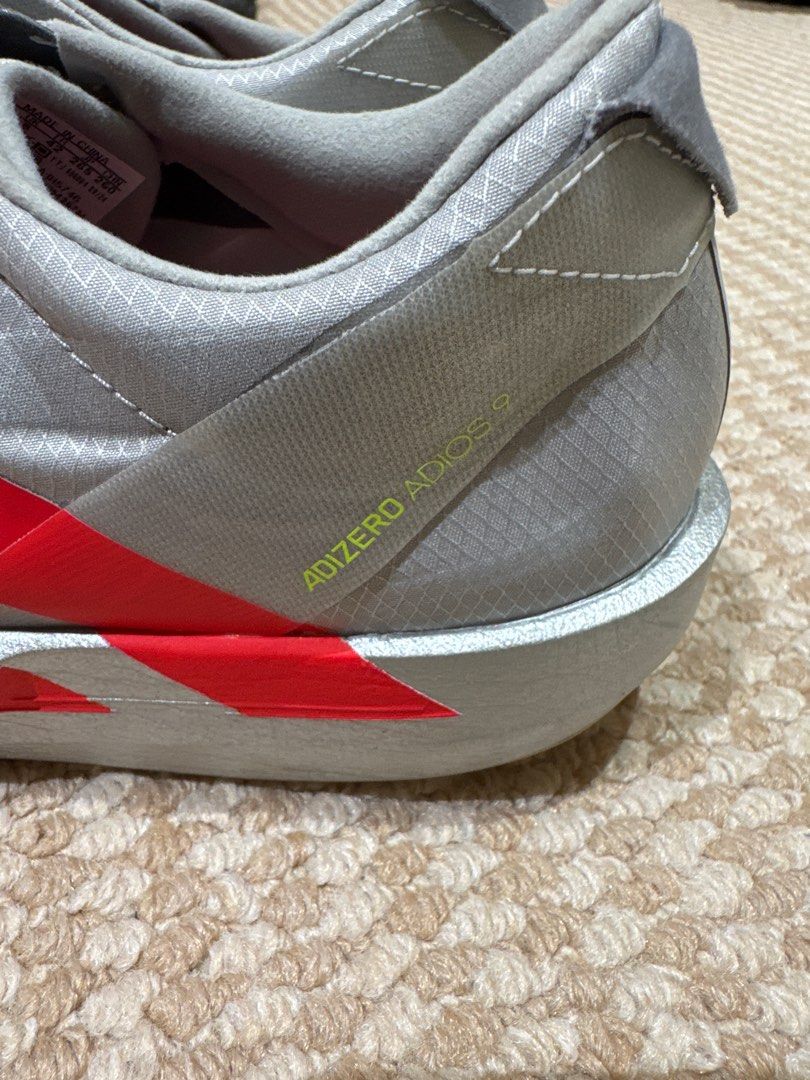 Adidas Adizero Adios 9 Running Shoes - Grey/Red - US 8.5, Men's Fashion ...