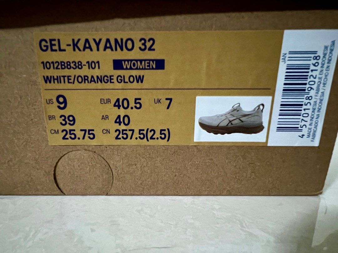 Asics Gel-Kayano 32 Running Shoes - White/Orange Glow, Women's Fashion ...