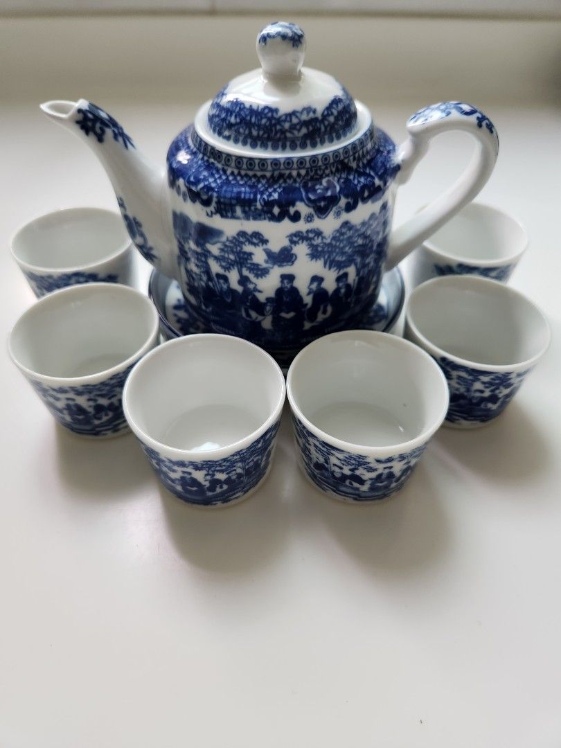 Blue and White Porcelain Tea Set, Furniture & Home Living, Kitchenware ...