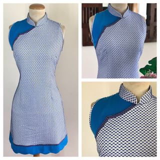 Red and White Checkered Cheongsam with B&W Polka Dots Trimmings, Women ...