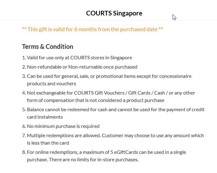 COURTS Singapore Gift Card - S$200, Tickets & Vouchers, Vouchers on ...