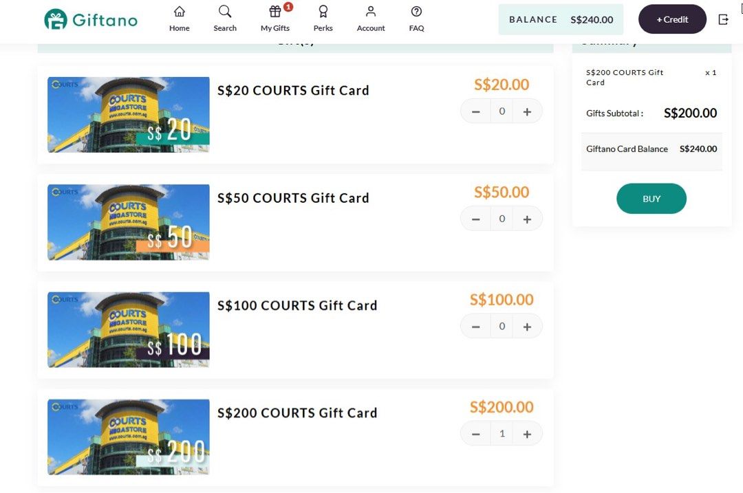 COURTS Singapore Gift Card - S$200, Tickets & Vouchers, Vouchers on ...