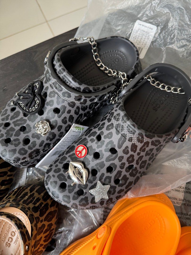 Crocs Bae Clog Leopard Print with Jibbitz Charms, Women's Fashion ...