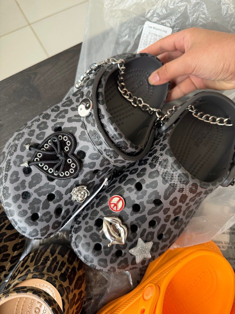 Crocs Bae Clog Leopard Print with Jibbitz Charms, Women's Fashion ...