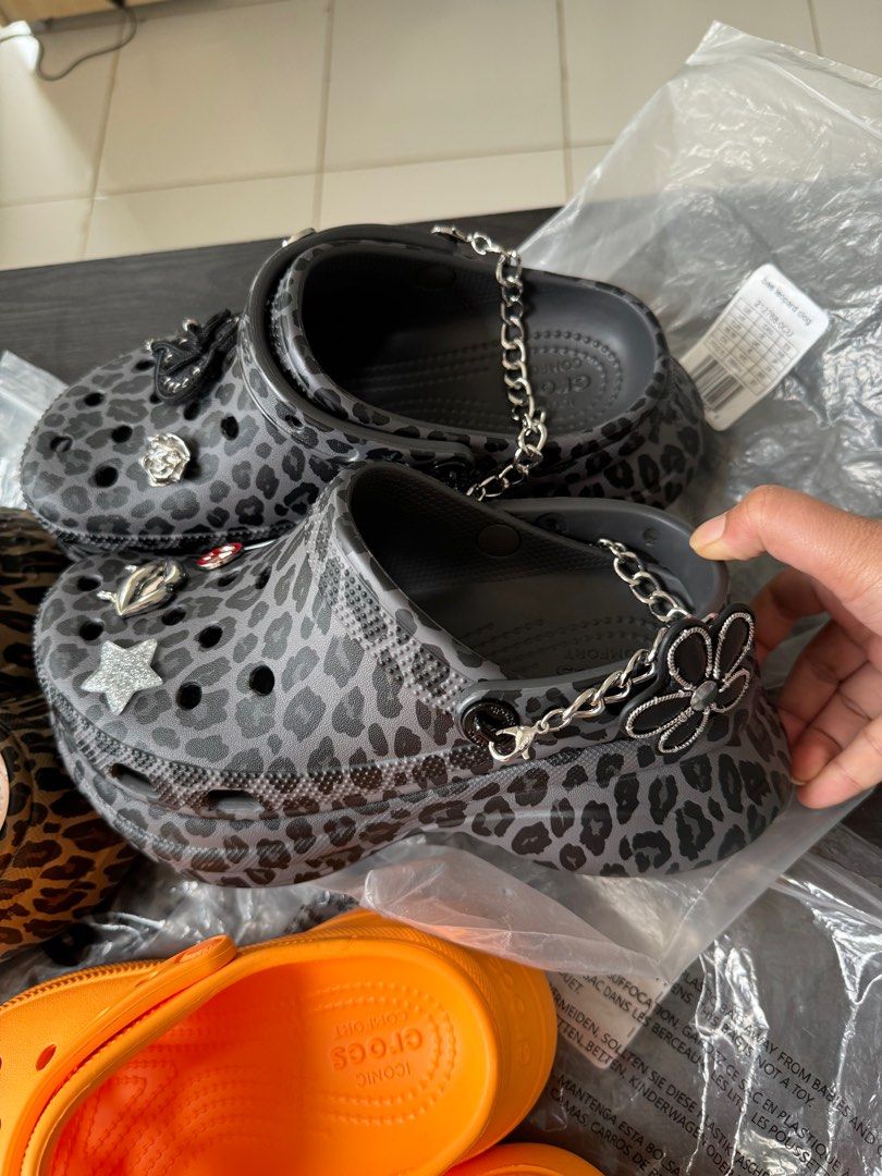 Crocs Bae Clog Leopard Print with Jibbitz Charms, Women's Fashion ...