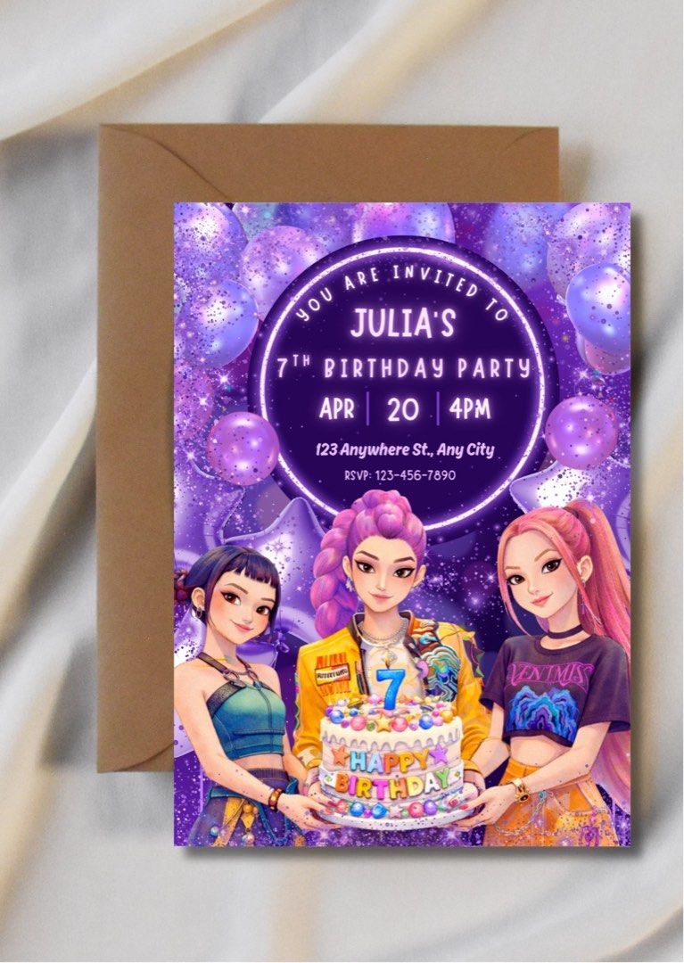 Custom K-pop Demon Hunters 7th Birthday Party Invitation, Announcements ...